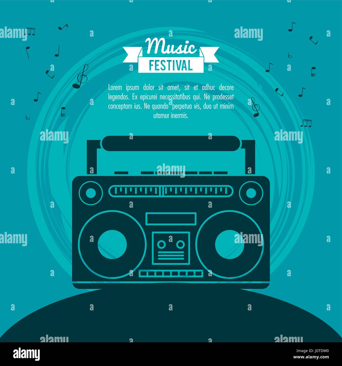 poster music festival in blue background with cassette tape player ...