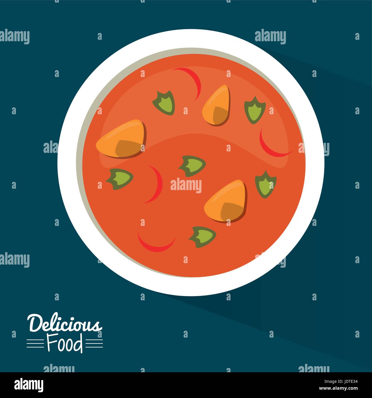poster delicious food in dark blue background with dish of soup with ...