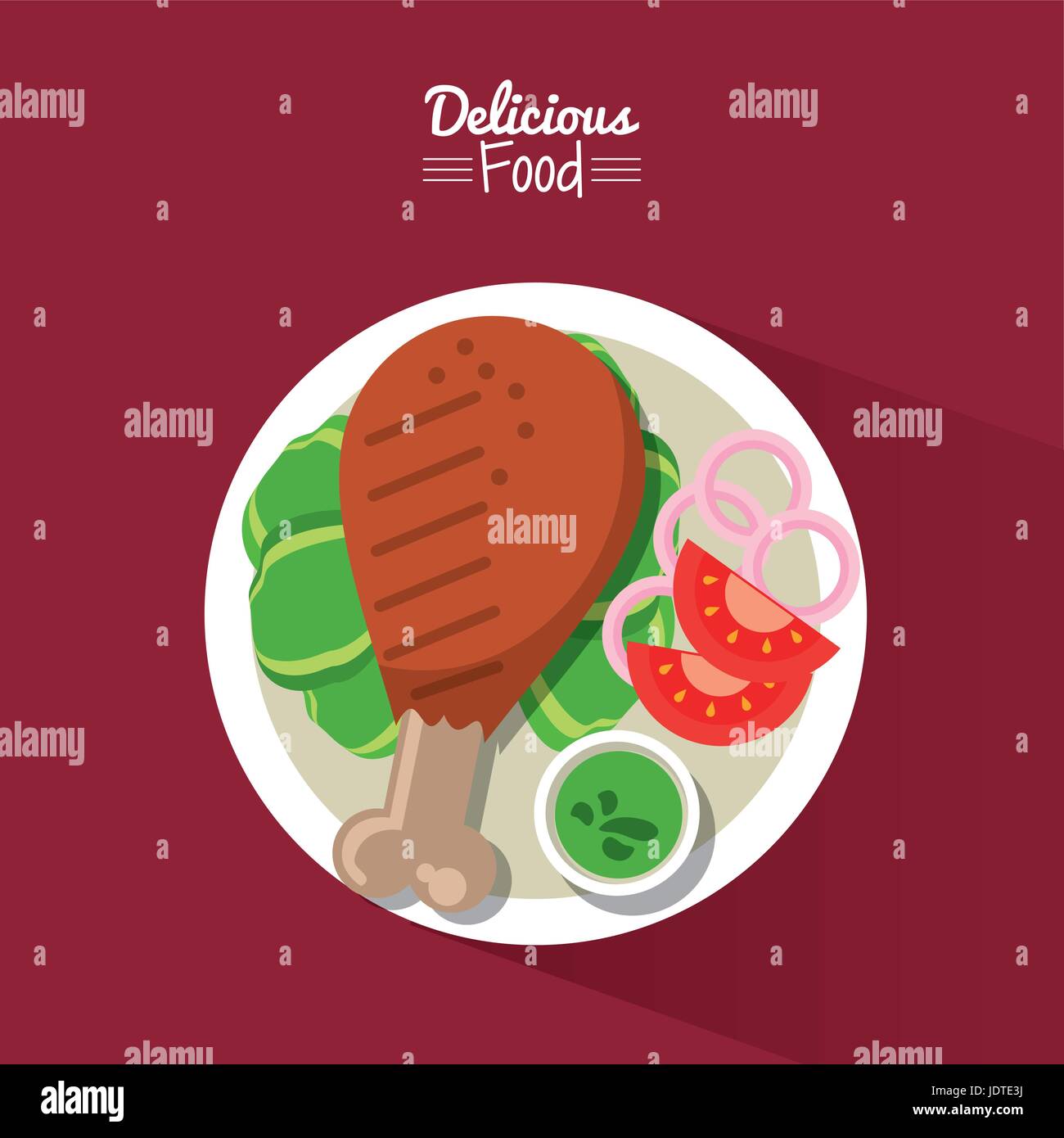 poster delicious food in purple background with dish of fried chicken ...