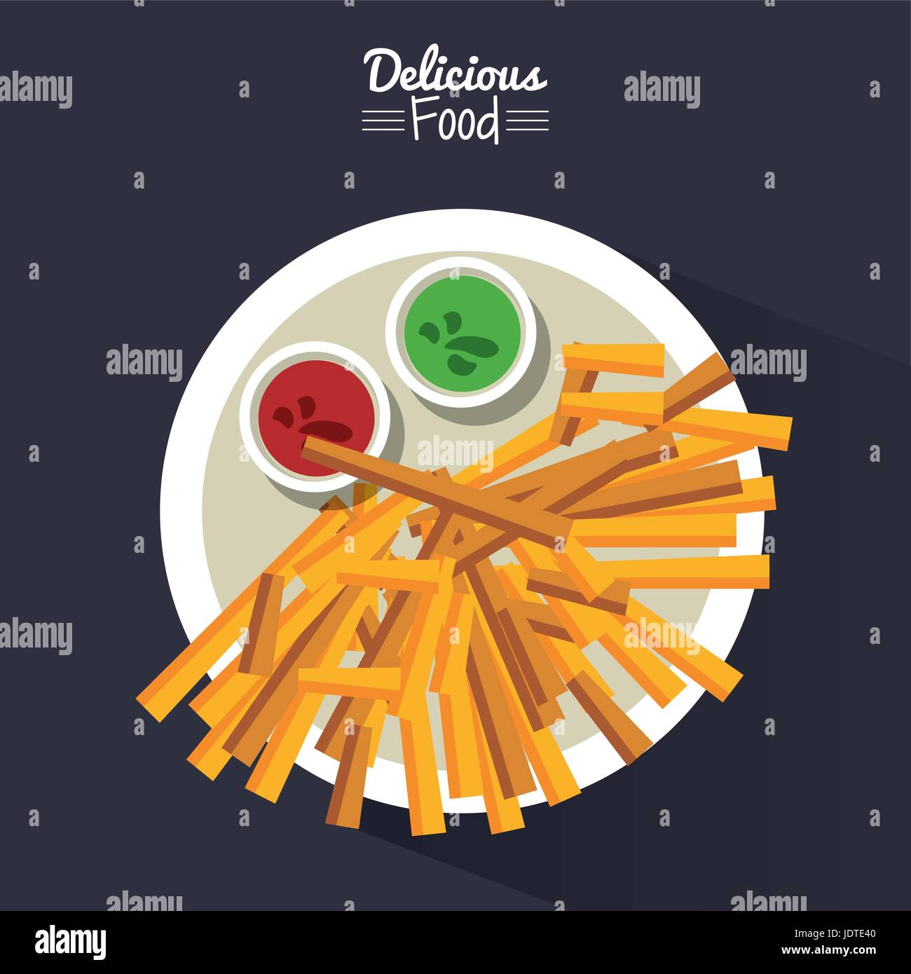 poster delicious food in black background with dish of fries with ...
