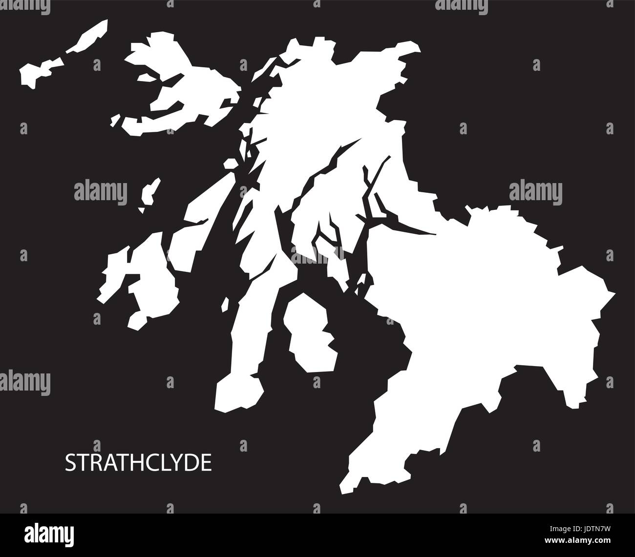 Strathclyde Scotland map black inverted silhouette illustration Stock ...