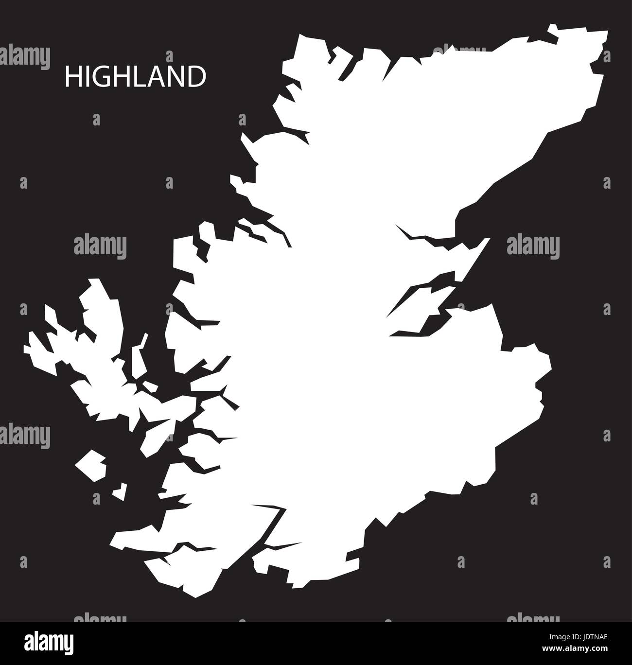 Highland Scotland map black inverted silhouette illustration Stock ...
