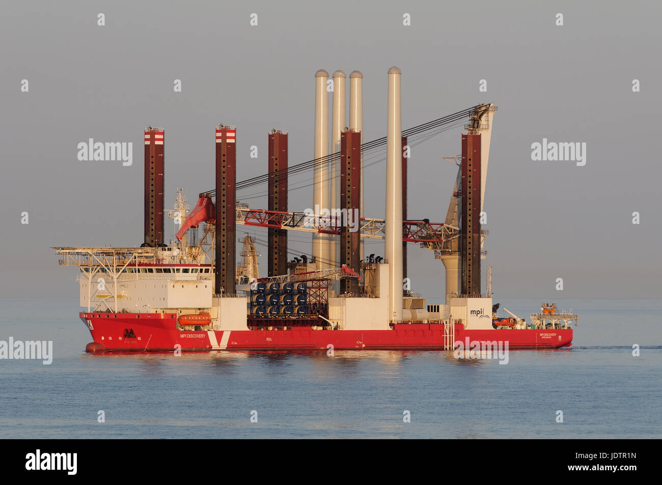 The MPI Discovery Jack-Up Construction Vessel at the Rampion Offshore ...