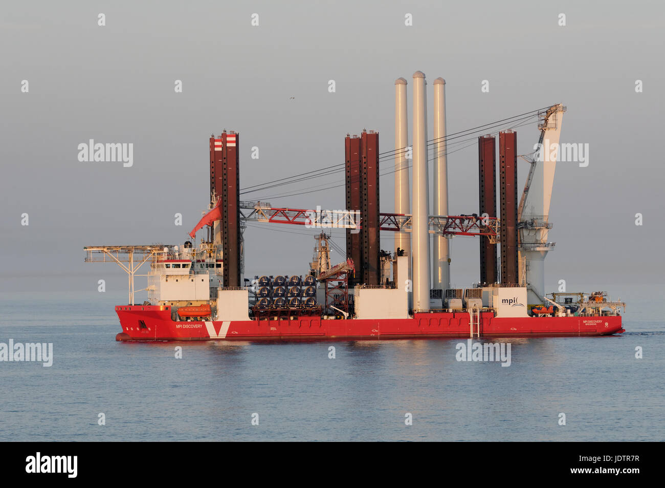 The MPI Discovery Jack-Up Construction Vessel at the Rampion Offshore ...