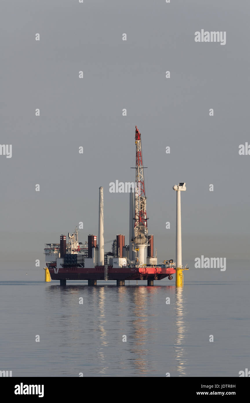 The MPI Discovery Jack-Up Construction Vessel at the Rampion Offshore ...
