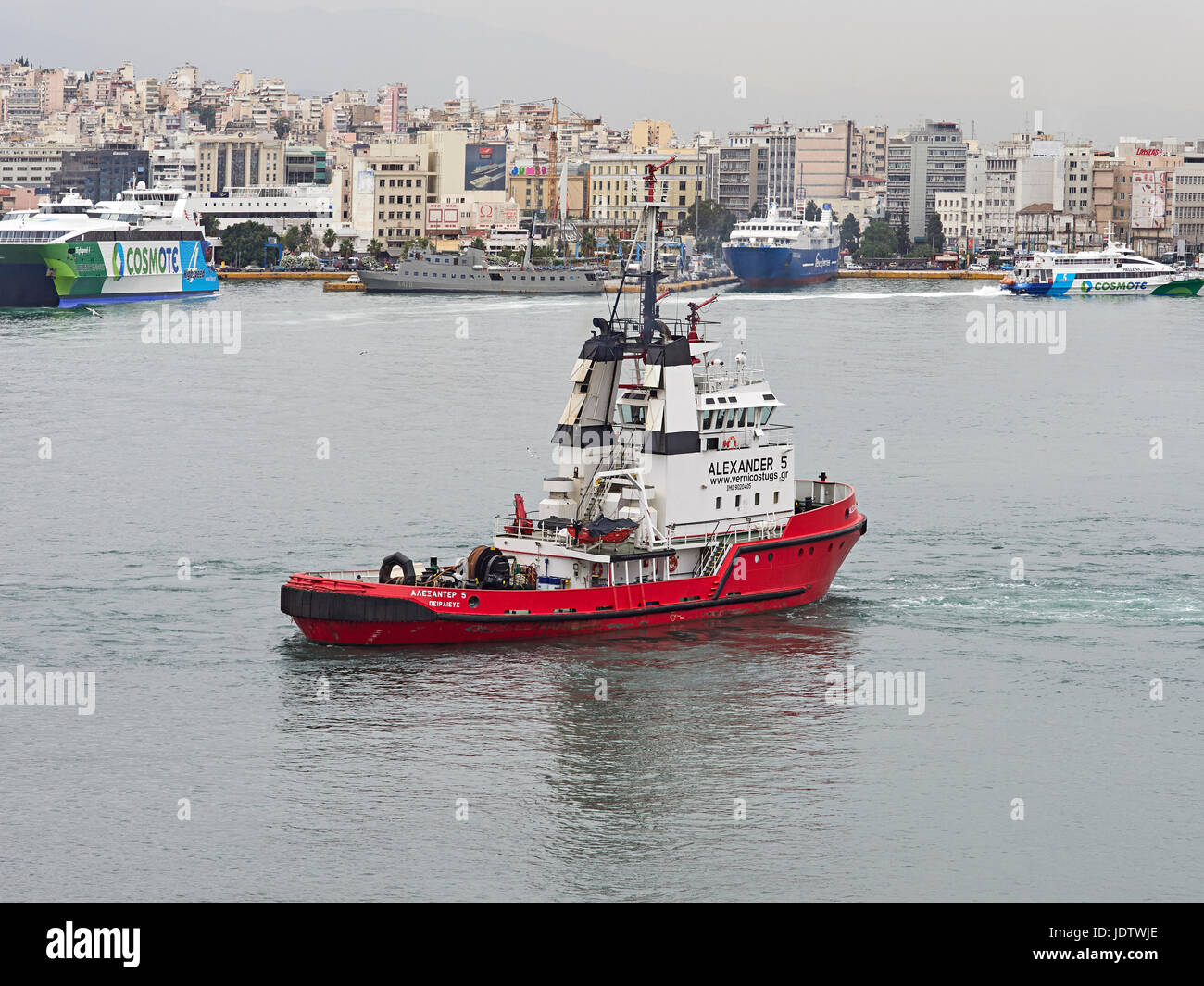 Port of Piraeus the port for Athens Greece and tug boat Stock Photo - Alamy