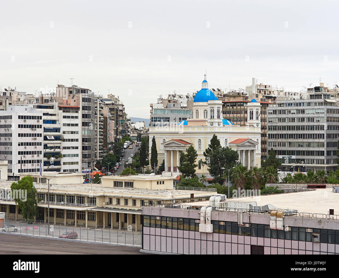 Port of Piraeus the port for Athens Greece and St Nikolas church Stock ...