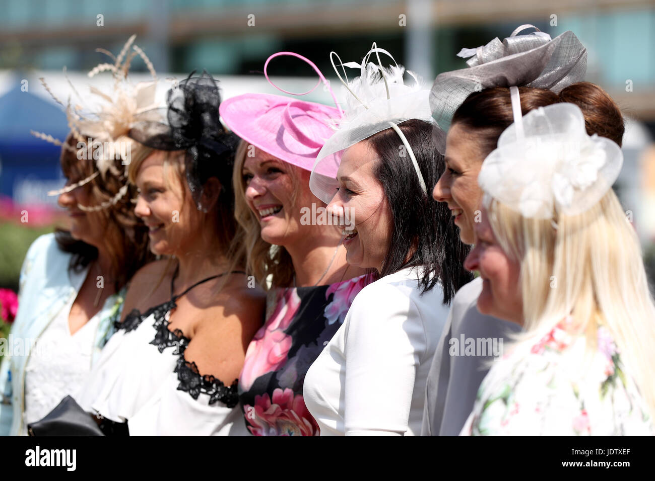 Female racegoers pose for a photograph during day two of Royal Ascot at ...