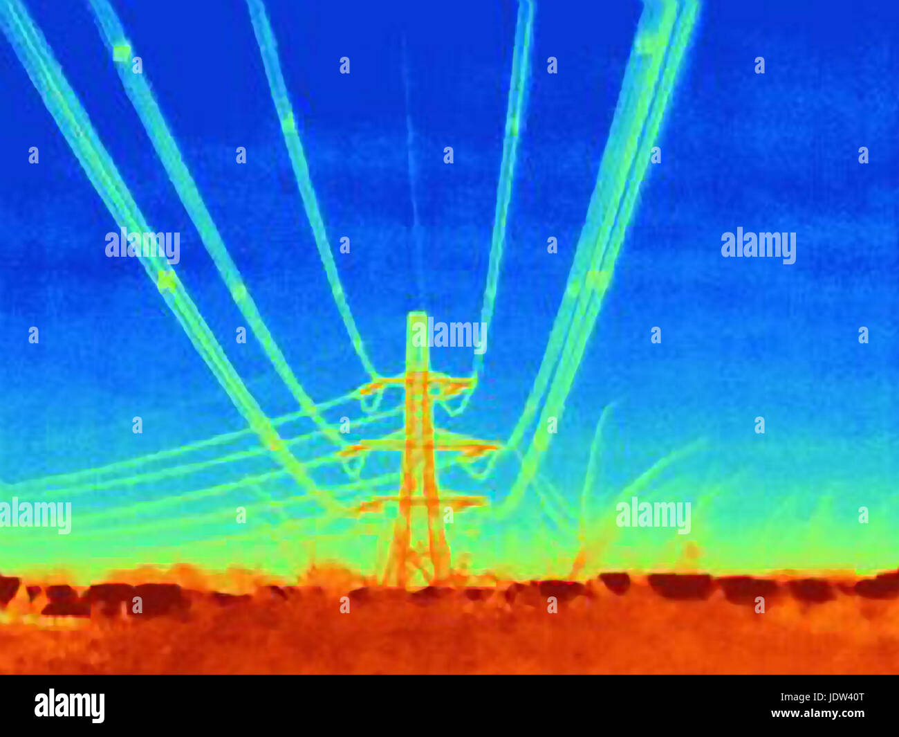 Thermal image power lines and electrical tower Stock Photo - Alamy
