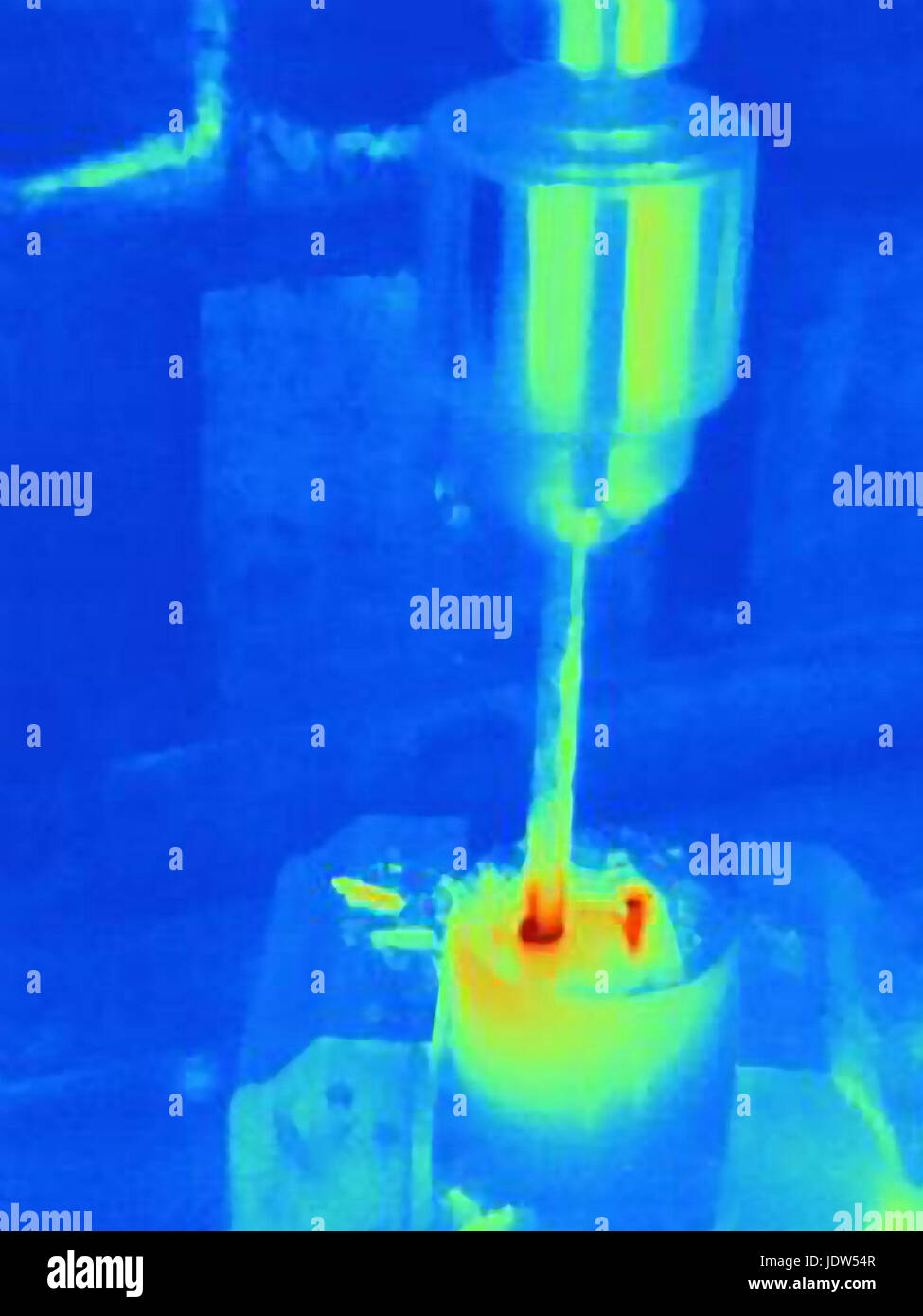 Thermal image of drilling into a component, showing the heat buildup on ...