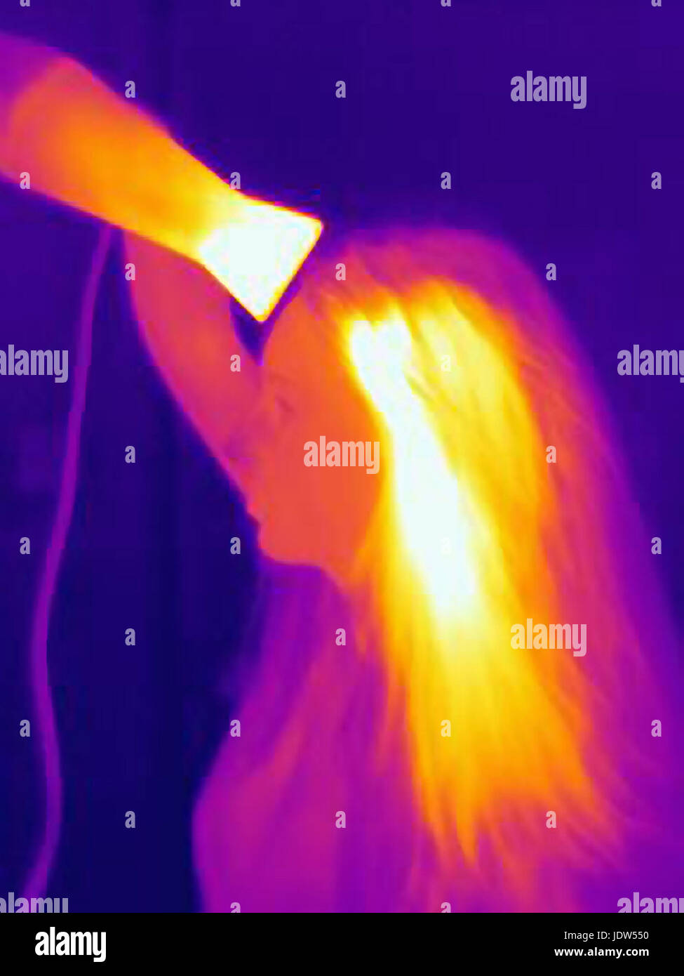 Woman using hair dryer hi-res stock photography and images - Alamy