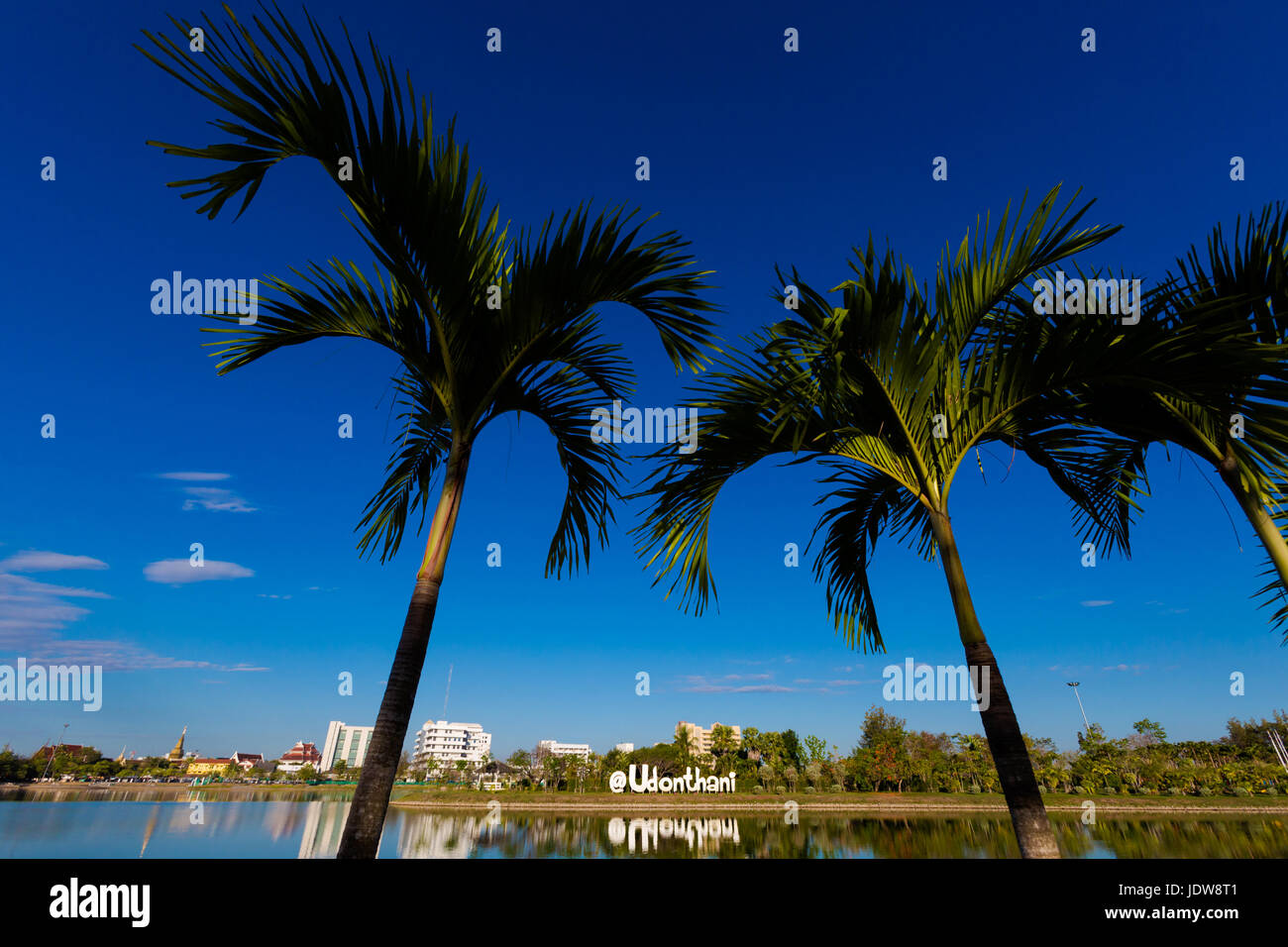 Beautiful view with reflex of name of the city monument taken in Udon ...