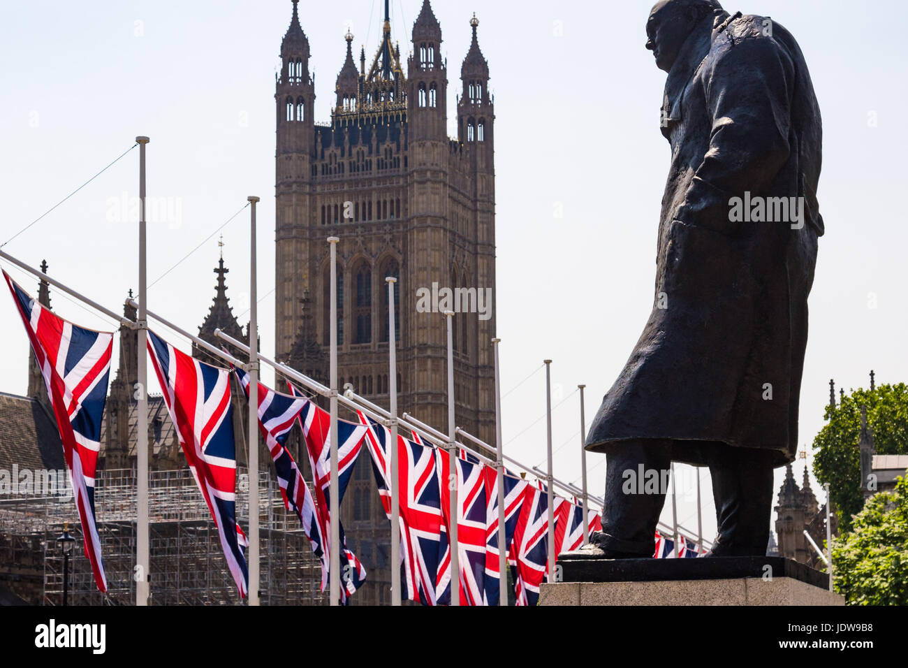 British Union Jack flags hang in Parliament Square, London, ahead of ...