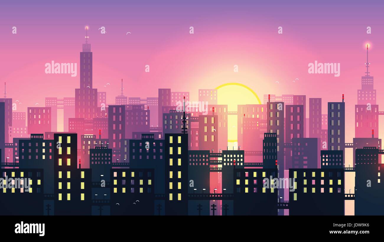 Urban City Nightscape - Vector Illustration Stock Vector Image & Art ...