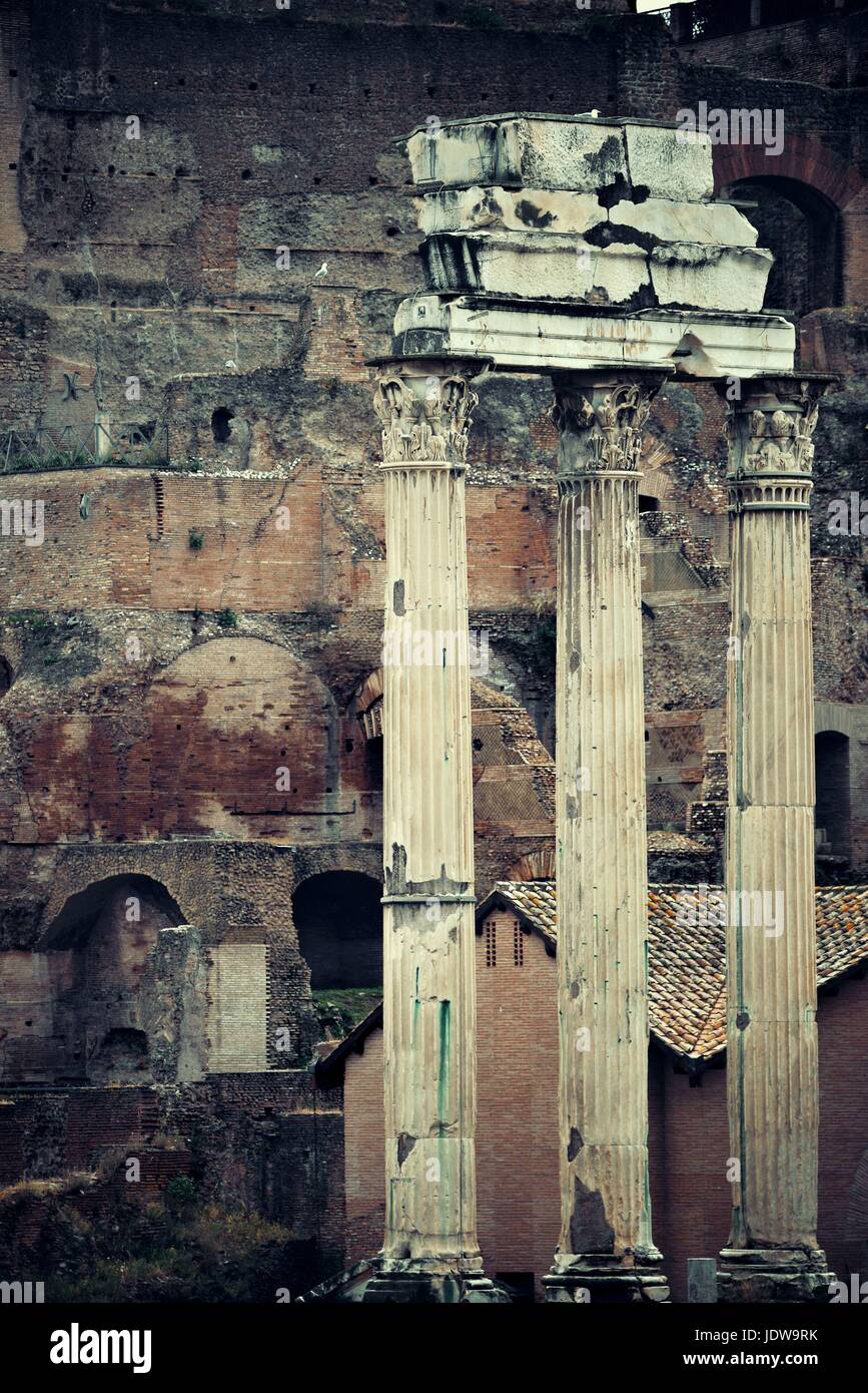 Columns. Rome Forum with ruins of historical buildings. Italy Stock ...