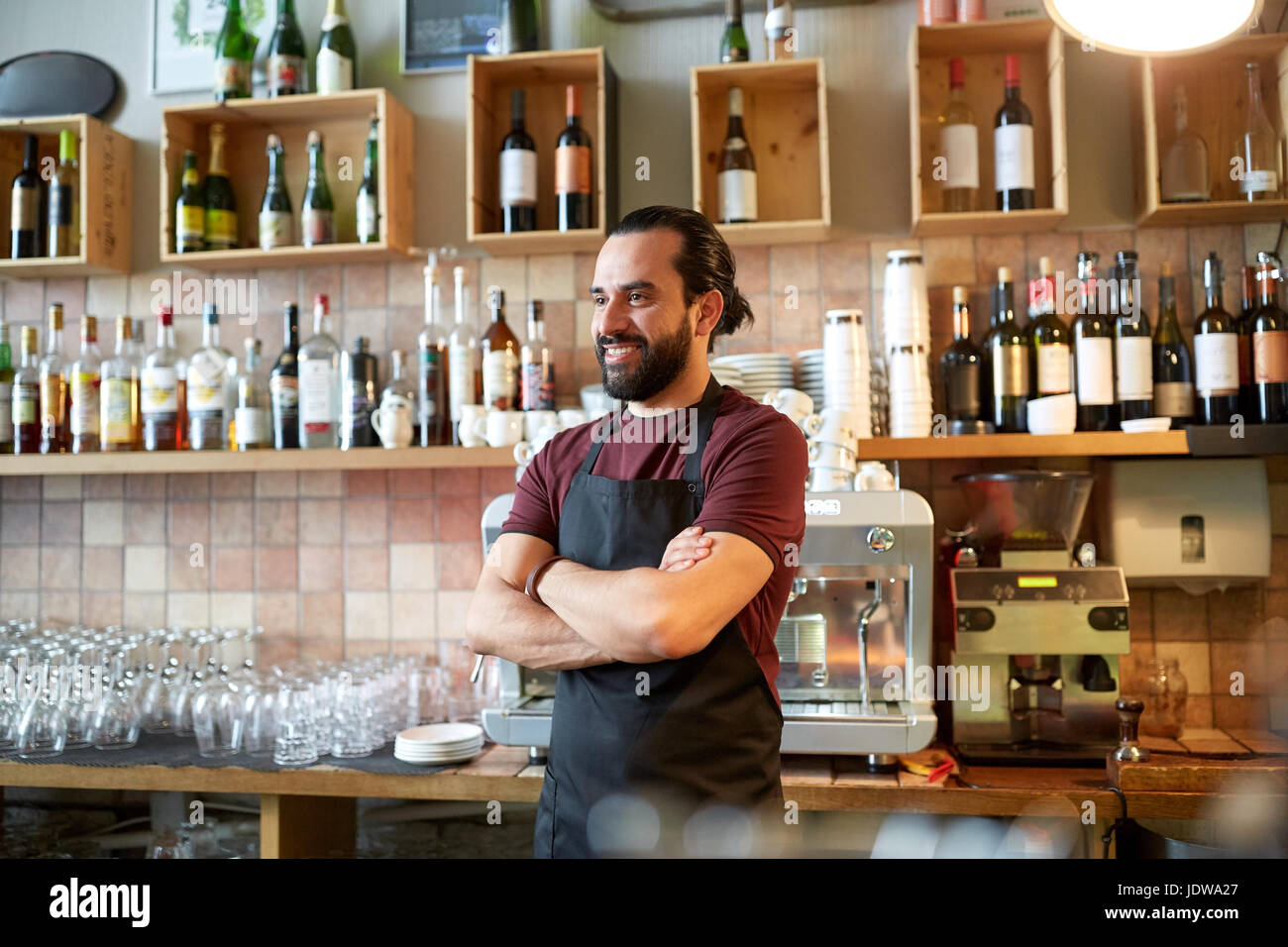 happy man, barman or waiter at bar Stock Photo - Alamy