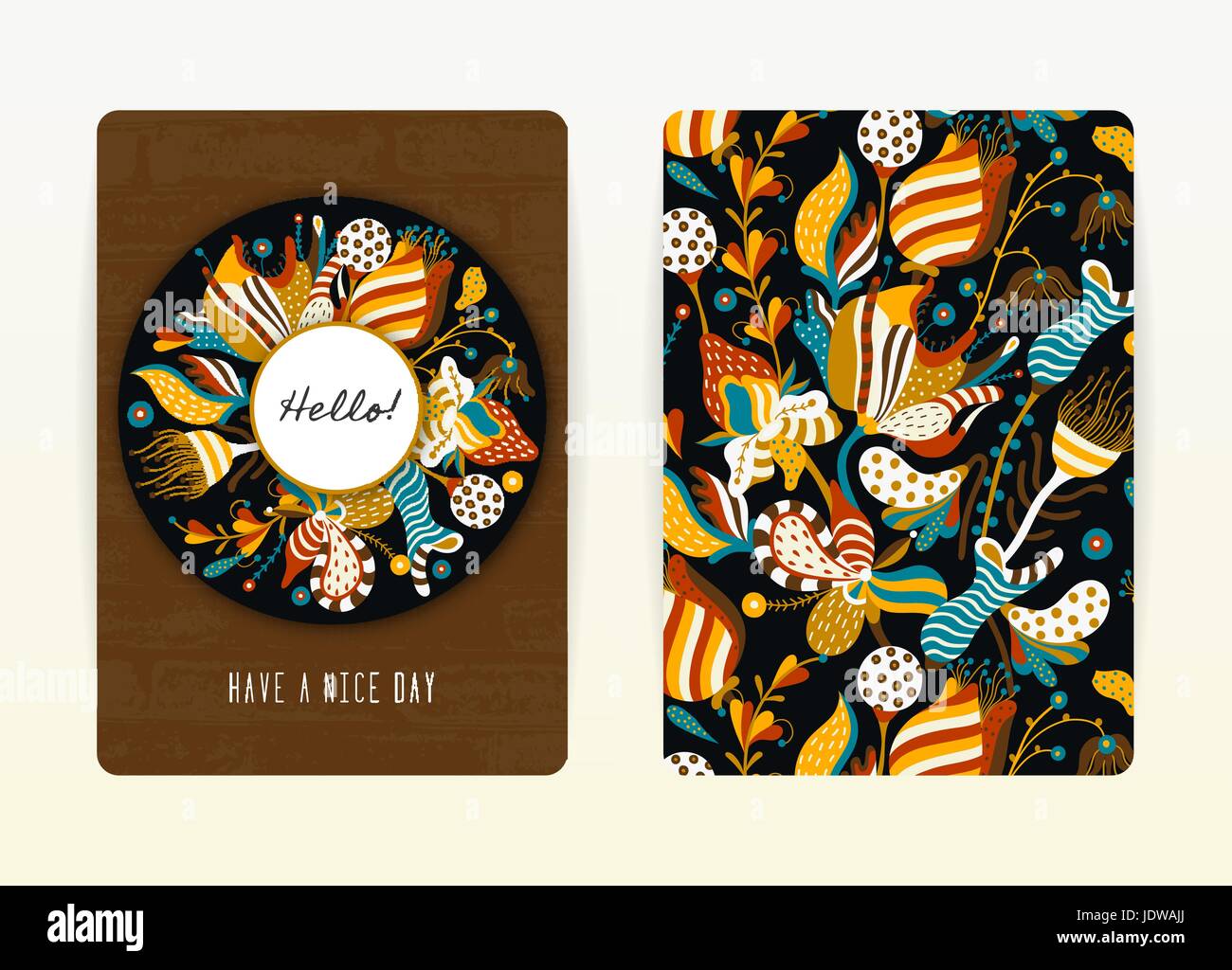 Cover design with floral pattern. Hand drawn creative flowers. Colorful ...
