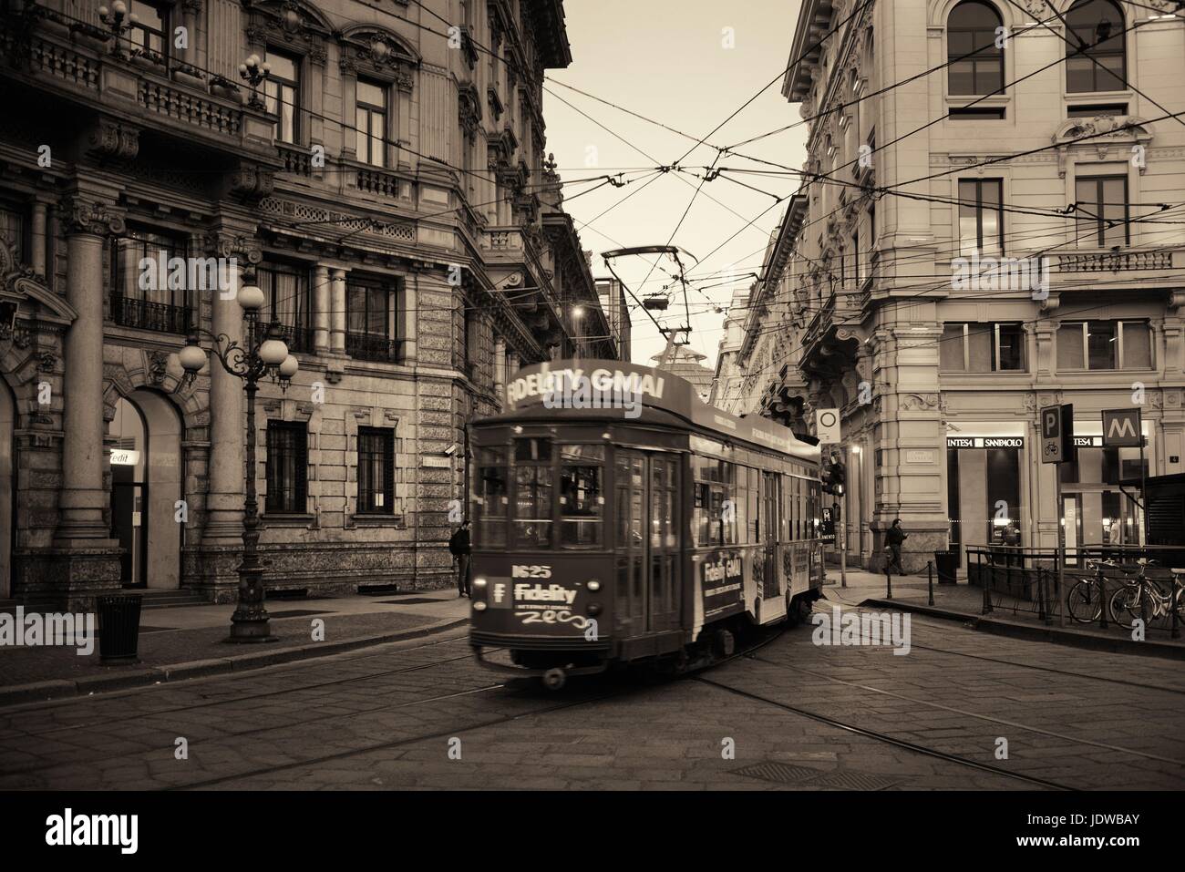 MILAN - MAY 24: street view with tram on May 24, 2016 in Milan, Italy ...