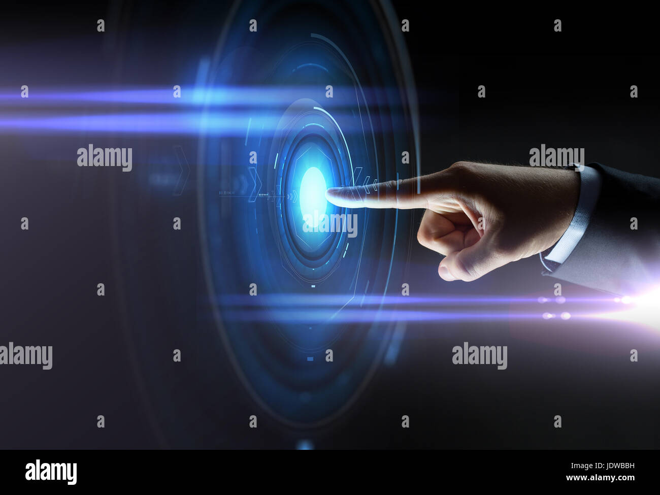 male hand pointing finger to virtual projection Stock Photo - Alamy