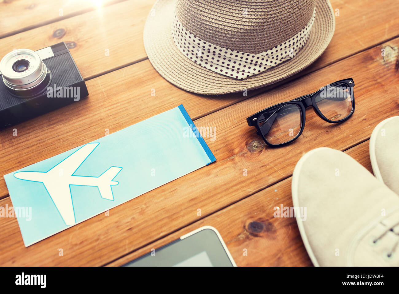 close up of gadgets and traveler personal stuff Stock Photo - Alamy