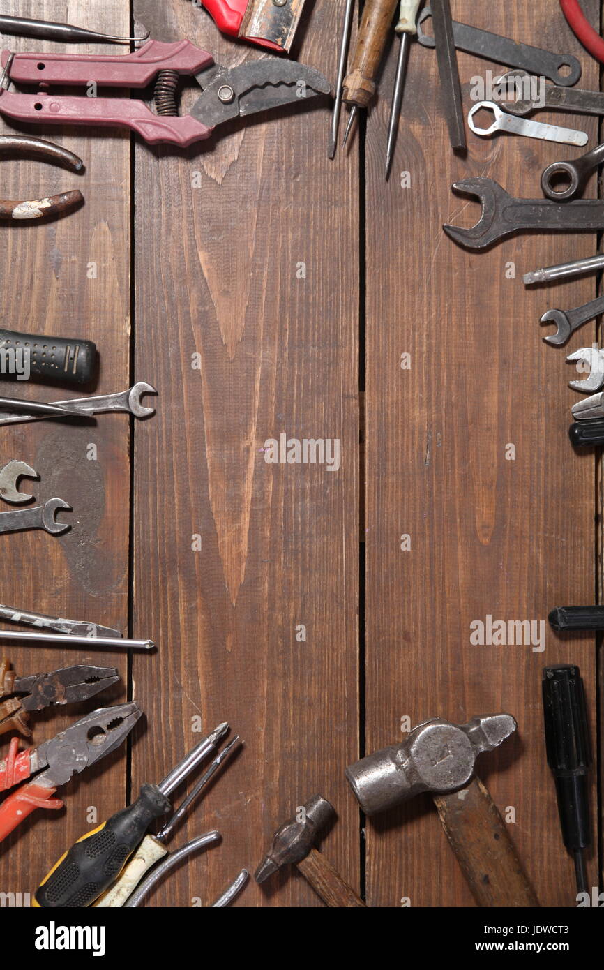 instrument for repair knives hammers keys pliers Stock Photo - Alamy