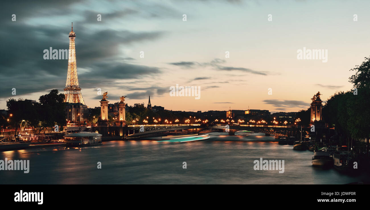 PARIS, FRANCE - MAY 13: Seine river night view on May 13, 2015 in Paris ...