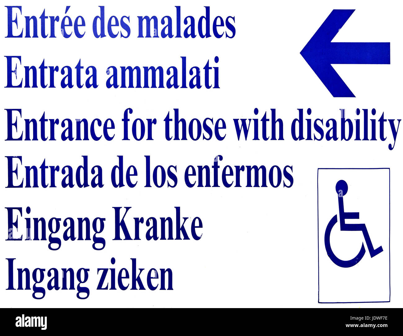 Handicap sign, information sign detail in different languages Stock ...