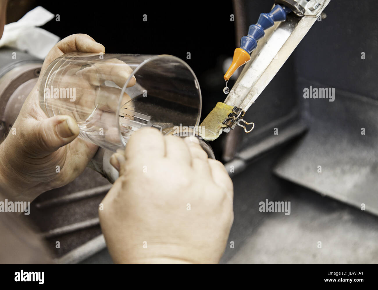 Lathe for glass, detail of tool for working with glass Stock Photo - Alamy