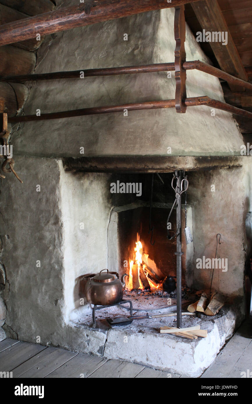 Furnace with open fire, Norway, Scandinavia, Northern Europe Stock ...
