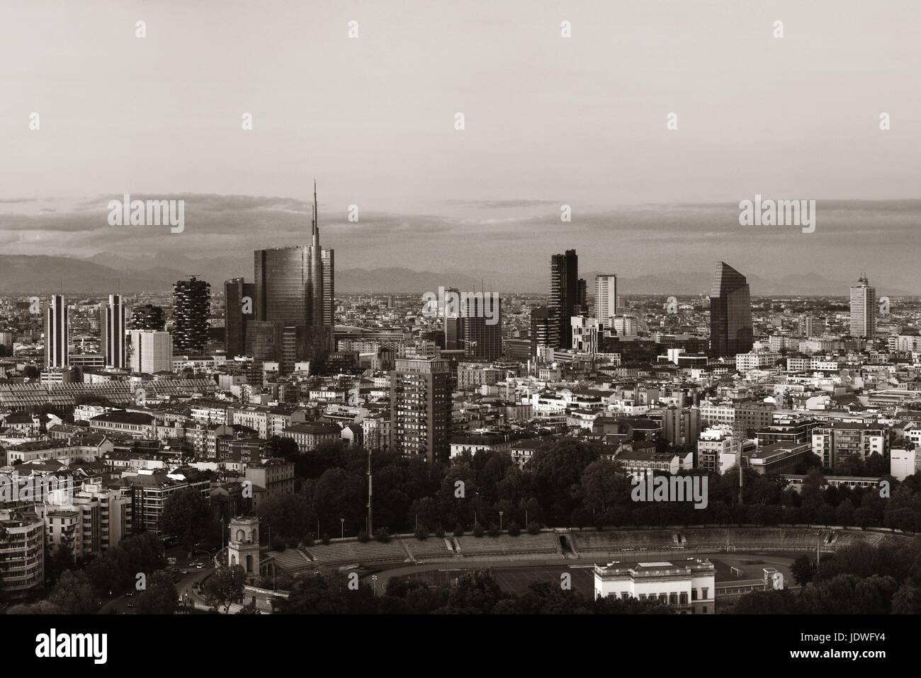 Milan city skyline with business district office building viewed from ...