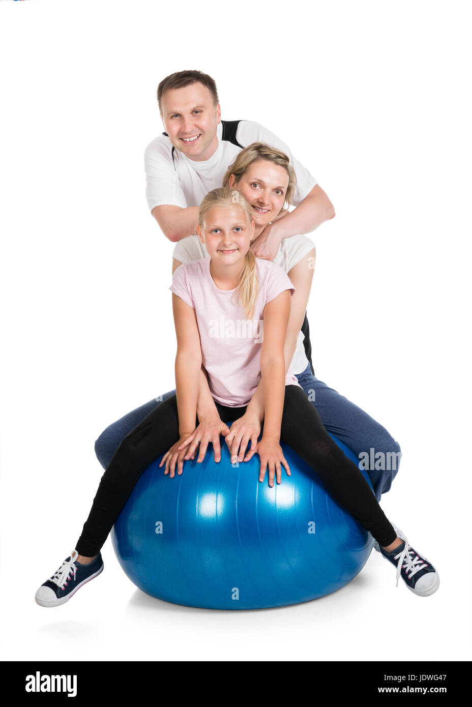 Young Family Doing Fitness Together. Isolated On White Stock Photo - Alamy