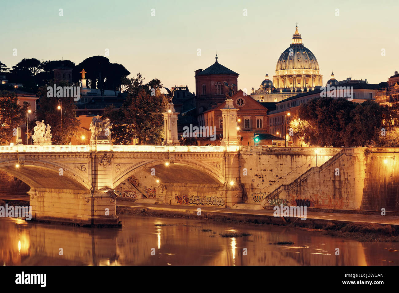 River Tiber and St Peters Basilica in Vatican City at sunset Stock ...