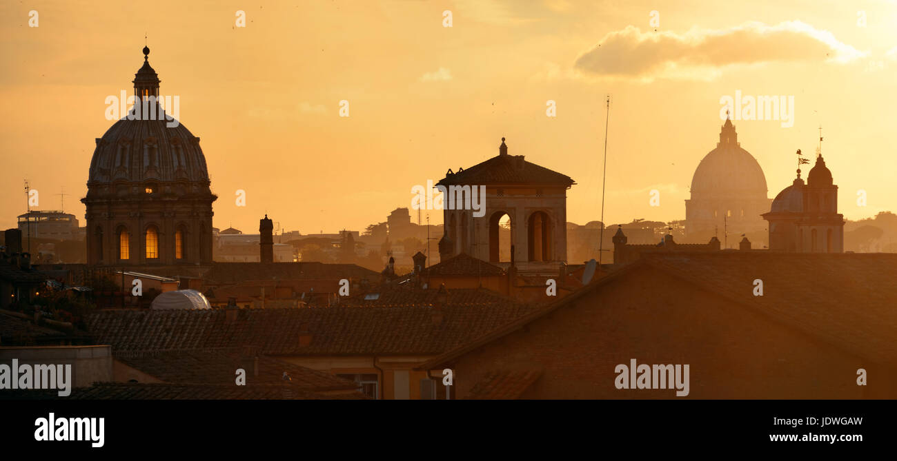 Rome rooftop view at sunset panorama with ancient architecture in Italy ...