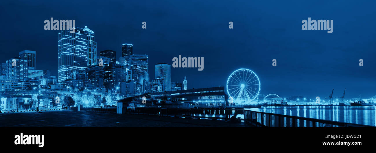 Seattle waterfront view with urban architecture at night Stock Photo ...