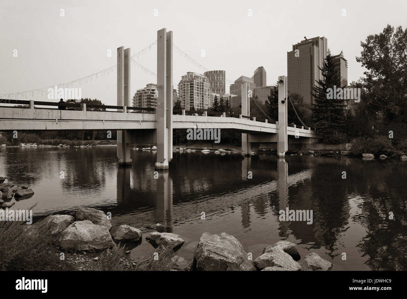 Calgary cityscape from Prince's Island in Alberta, Canada Stock Photo ...