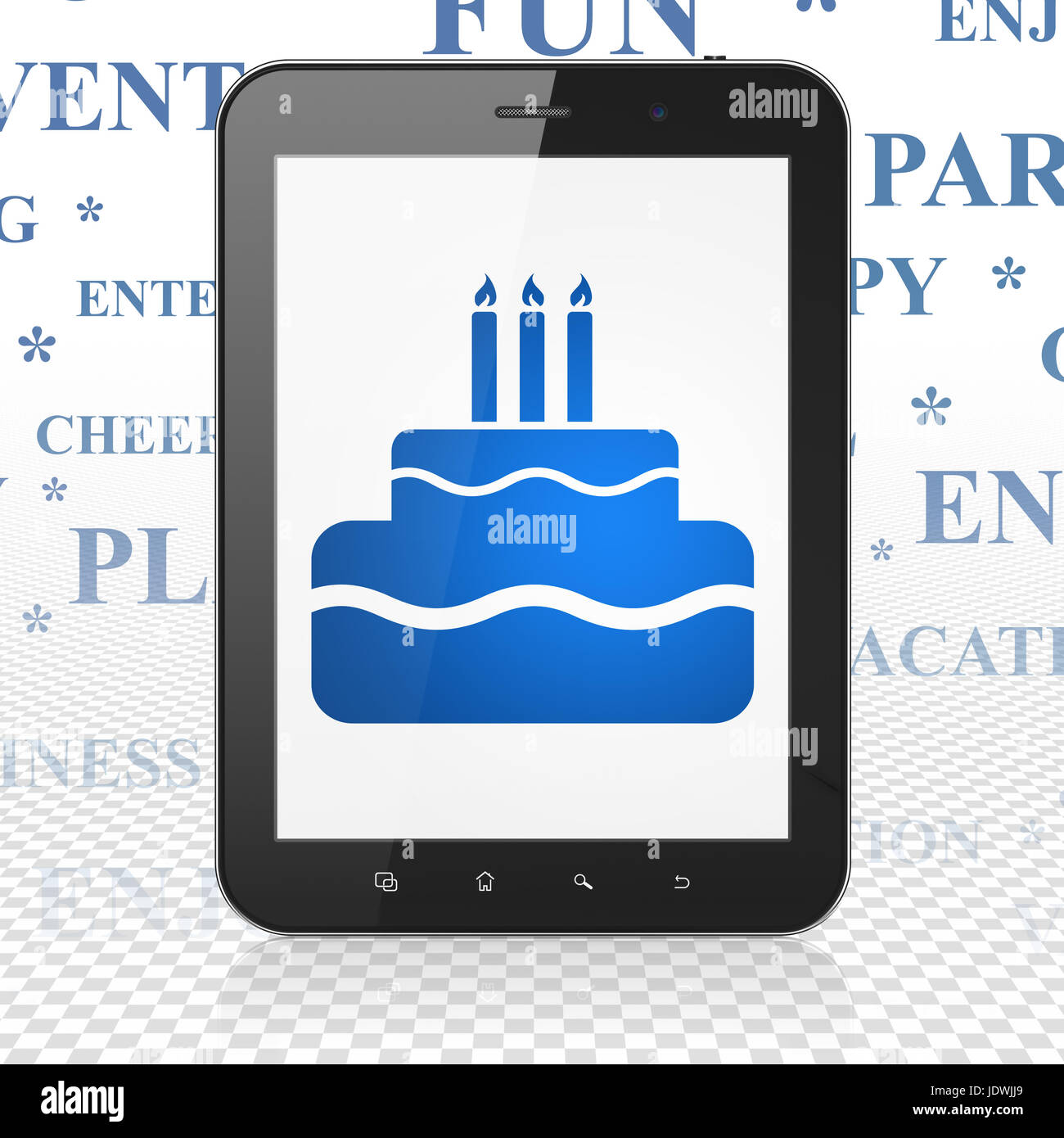 Entertainment, concept: Tablet Computer with Cake on display Stock ...