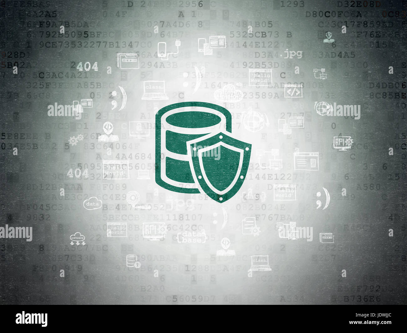 Database concept: Database With Shield on Digital Data Paper background ...