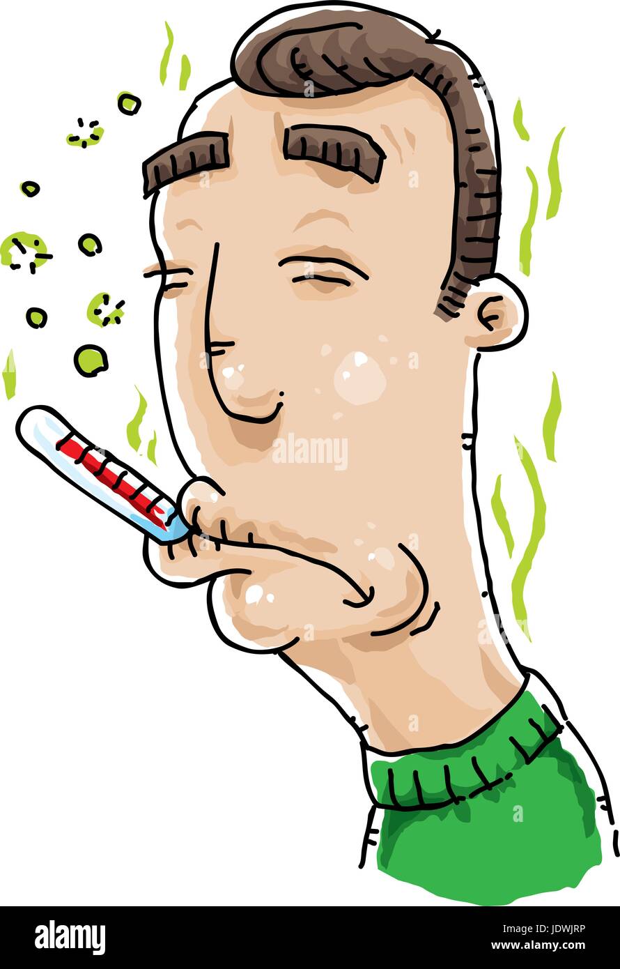 A cartoon man's fever registers on his thermometer Stock Vector Image ...