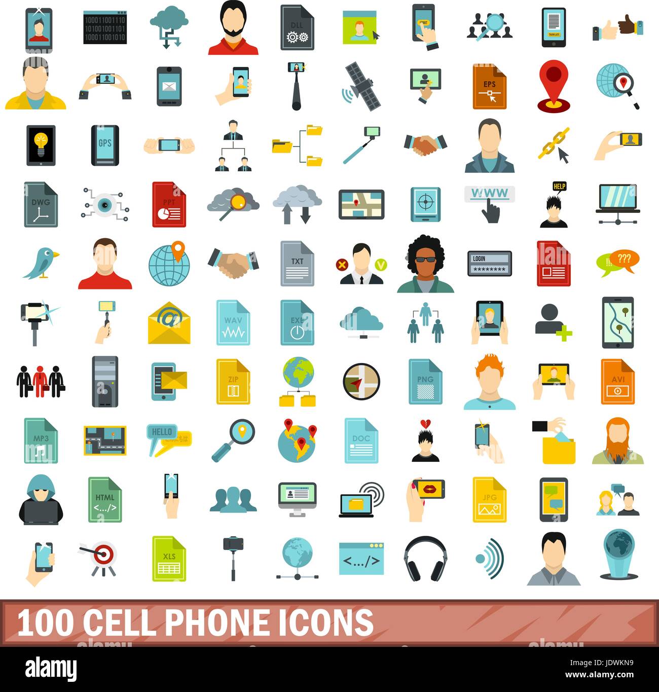 100 cell phone icons set, flat style Stock Vector Image & Art - Alamy