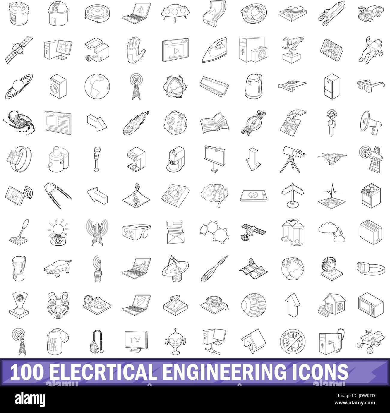 100 electrical engineering icons set outline Stock Vector Image & Art ...