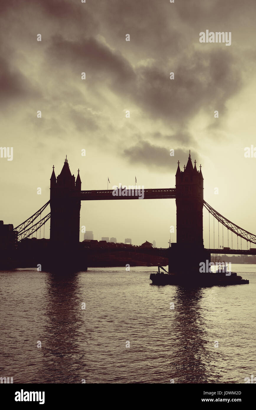 Tower Bridge silhouette over Thames River in London Stock Photo - Alamy