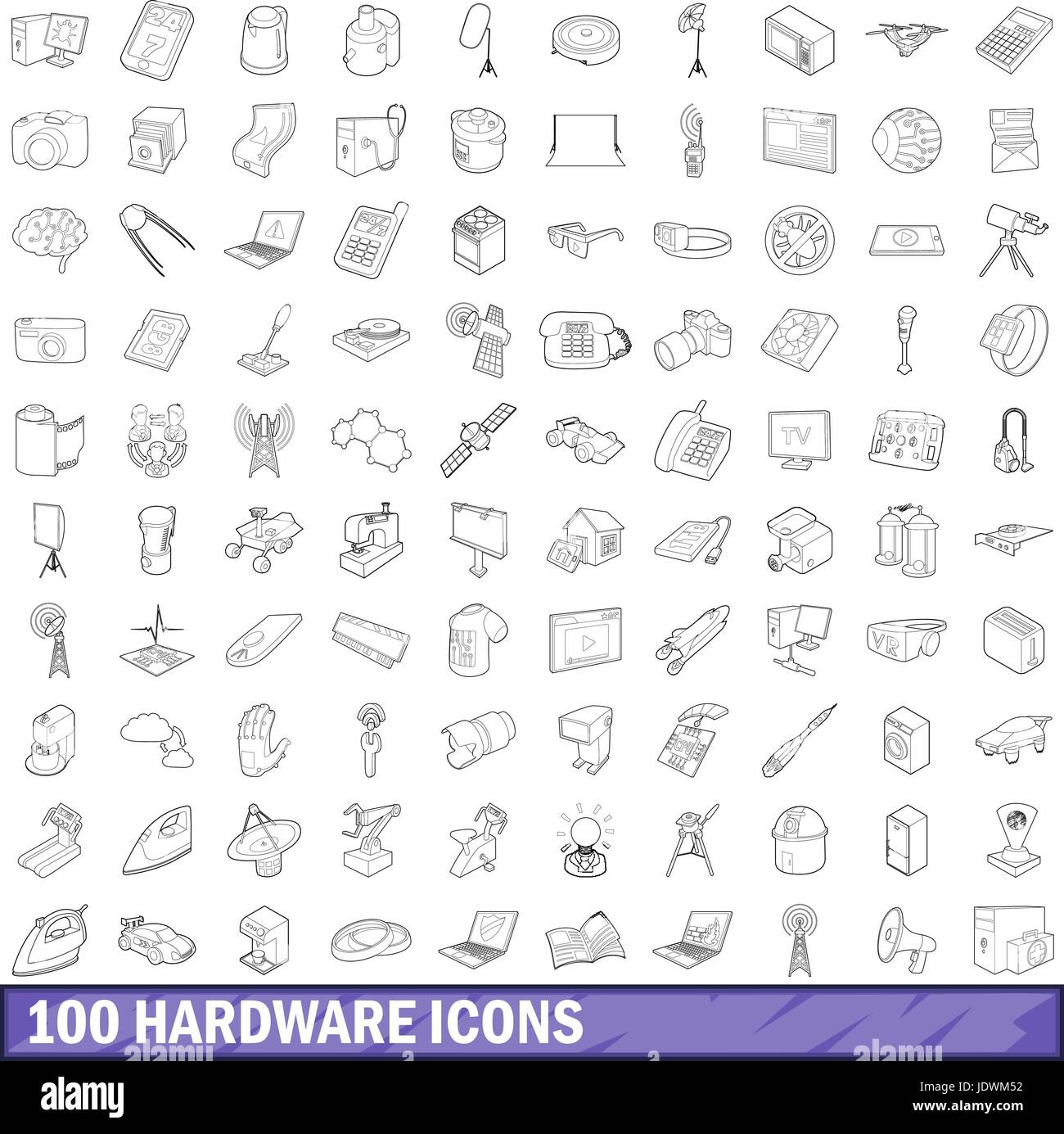 100 hardware icons set, outline style Stock Vector Image & Art - Alamy