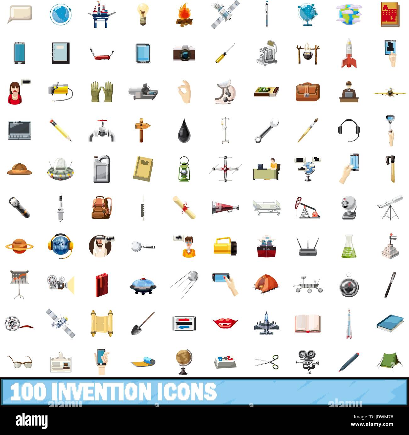 100 invention icons set, cartoon style Stock Vector Image & Art - Alamy