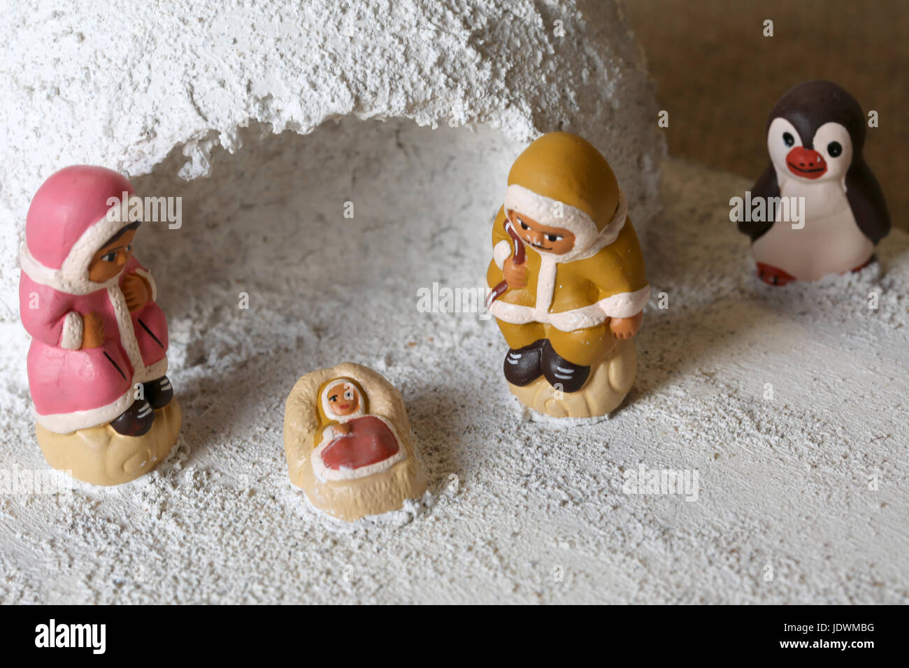 Igloo and Icelandic crib figurines of the Holy Family set at the North ...