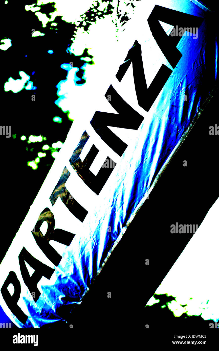 inflatable portal with the huge Italian Written PARTENZA which means ...