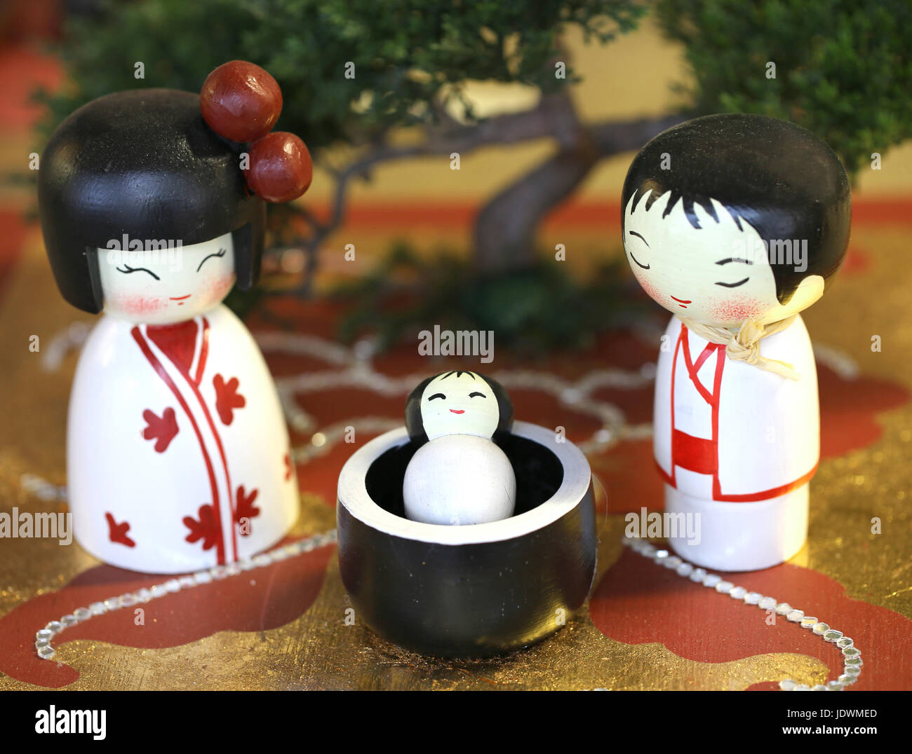 Representation in the Japanese style of Nativity Scene with statuettes ...