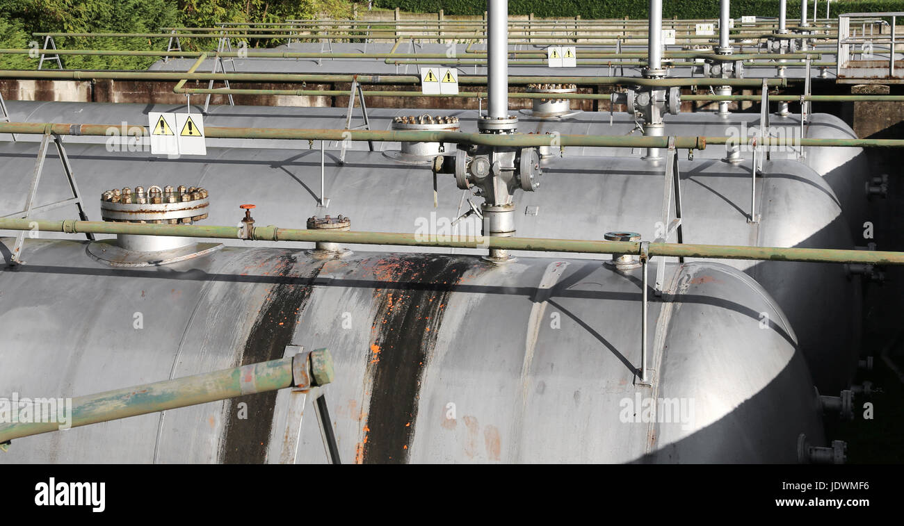 Big shut-off valve above the large fuel tank in the storage area of the ...