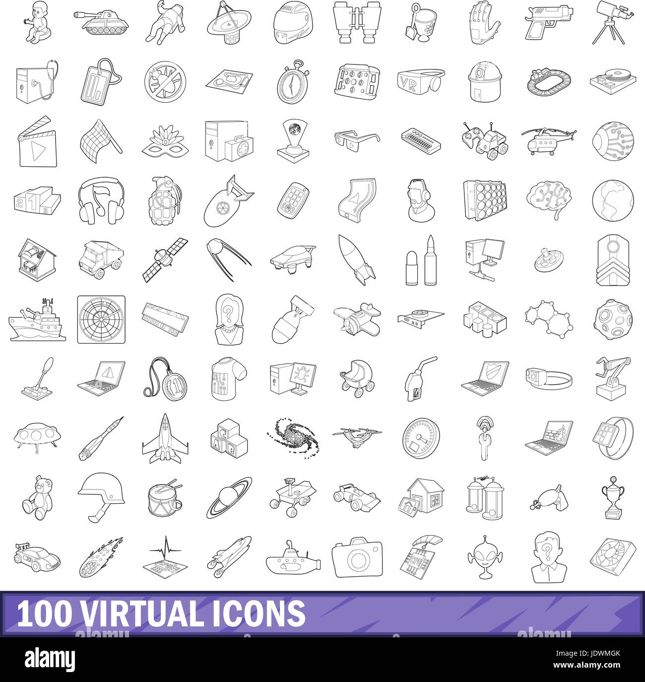 100 virtual icons set, outline style Stock Vector Image & Art - Alamy
