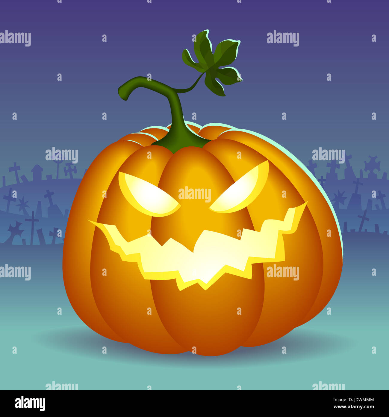 Angry face of helloween pumpkin at cemetery background Stock Photo - Alamy