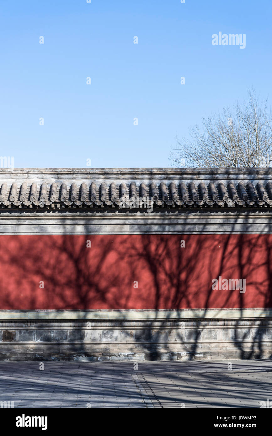 Tree shadows on a traditional wall, Temple of Heaven, Beijing, China ...